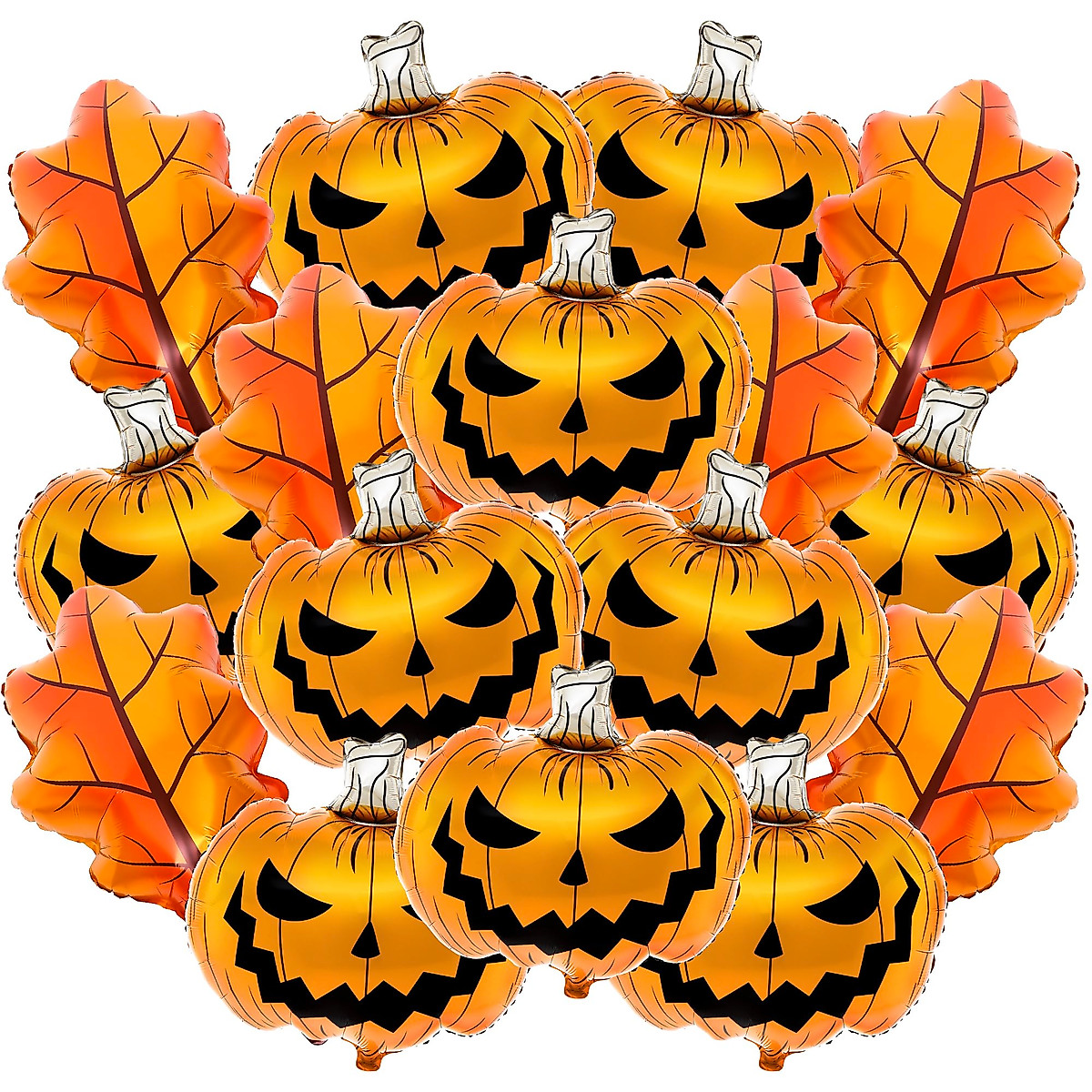 KatchOn, Scary Halloween Pumpkin Balloons - 25 Inch, Pack of 10 | Large Fall Leaf Balloons - 27 Inch, Pack of 6 | Pumpkin Foil Balloons, Fall Balloons for Thanksgiving Decorations | Halloween Balloons