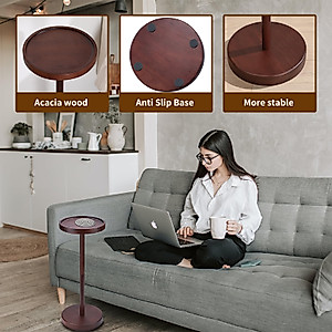 EVERBBKING Solid Acacia Wood Pedestal Side Table, Drink Table, Small End Table Pedestal End Table, Small Pedestal Table Small Round Table Martini Table