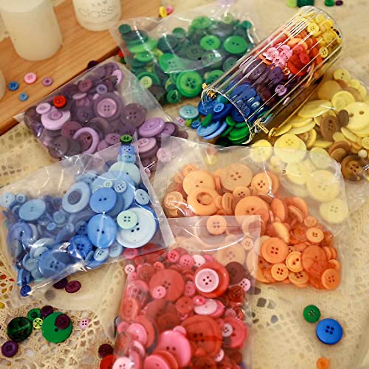 Greentime 1400-1500pcs Resin Buttons Sewing Button Assorted Sizes for Crafts Sewing DIY Manual Button Painting DIY Handmade Ornament Buttons