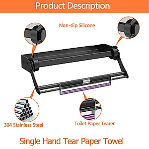 Wonglea Paper Towel Holder for One Hand Tear, Upgraded Under Cabinet Paper Towel Holder Wall Mount,Self Adhesive Paper Towel Roll Holder Under Counter,Matte Black Paper Towel Rack for Kitchen