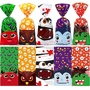 BLEWINDZ 150Pcs Halloween Cellophane Treat Bags, Small Halloween Goodie Bags Plastic Cellophane Bags for Kids Adults Halloween Party Favors