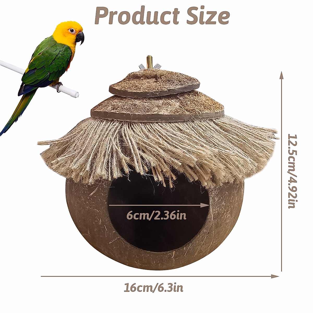 Tfwadmx Natural Coconut Fiber Hanging Birdhouse for Cage, Bird Shell Breeding Nest for Parrot, Parakeet, Lovebird, Finch, Canary, Small Animals House, Bird Hideout with Coconut Twine Decoration