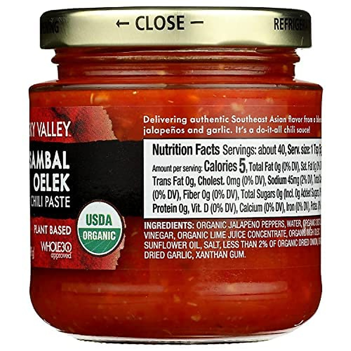 Sky Valley Sambal Oelek Chili Paste - Red Chili Paste, Made with Red Jalapenos & Garlic, Gluten Free, Vegan, Keto, USDA Organic, Non-GMO, Sambal Oelek Sauce, Chili Paste Asian - 7 Oz