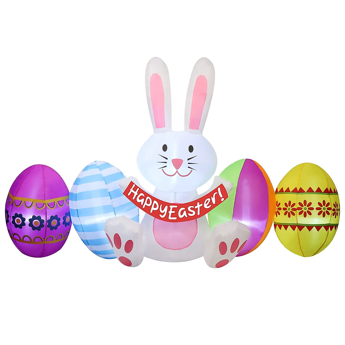 DR.DUDU 7 FT Long Easter Inflatable Bunny with Eggs, Happy Easter Inflatable Decorations, Easter Bunny Blow up for Outdoor Garden Yard Lawn Holiday Party