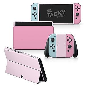 Tacky Design Pink Colorwave Skin Compatible with Nintendo Switch OLED Skin Wrap Cover, Color Blocking Skin for Nintendo Switch OLED Stickers, Premium Vinyl 3M Full Wrap Decal