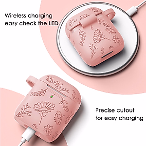 Filoto Airpods Case, Silicone Flower Engraved Protective Case Cover Apple Airpod 2/1 Skin Cover with Keychain for Women Girls (Pink Flower)