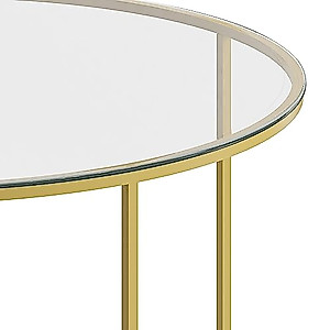 Flash Furniture Greenwich Collection Coffee Table - Modern Clear Glass Coffee Table - Crisscross Brushed Gold Frame
