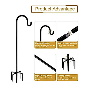 Derkniel Shepherd Hook 108 Inch Tall Heavy-Duty Metal Garden Hanging Pole Stake for Bird Feeder Pole Plant Baskets, Black (1 Pack)