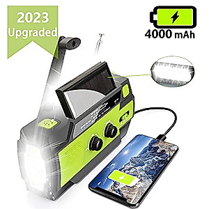 【Upgraded】 Emergency Weather Radio, Hand Crank, 4000mAH, Portable, Solar Charging, with AM/FM/NOAA, 3 LED Flashlights, Motion Sensor, Reading Lamp, SOS Alarm, Rechargeable (Green)