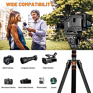 Camera Tripod Fluid Head, Heavy Duty Camera Tripod Stand 72", Professional Video Tripod for Canon Nikon DSLR Cameras Camcorders, Aluminum Tripod Stand with Carry Bag, Complete Tripod Units