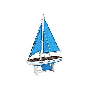 Handcrafted Nautical Decor Wooden It Floats 12" - Light Blue wtih Light Blue Sails Floating Sailboat Model