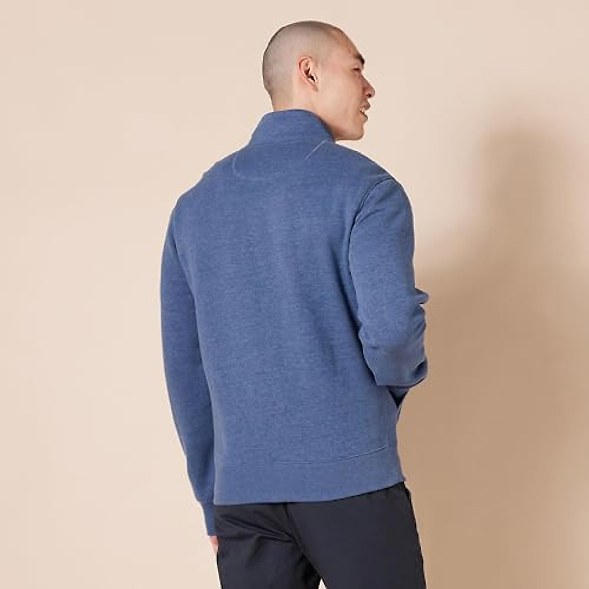 Amazon Essentials Men's Sweatshirt, Mock Neck, Fleece Zip Up, Blue Heather, Large