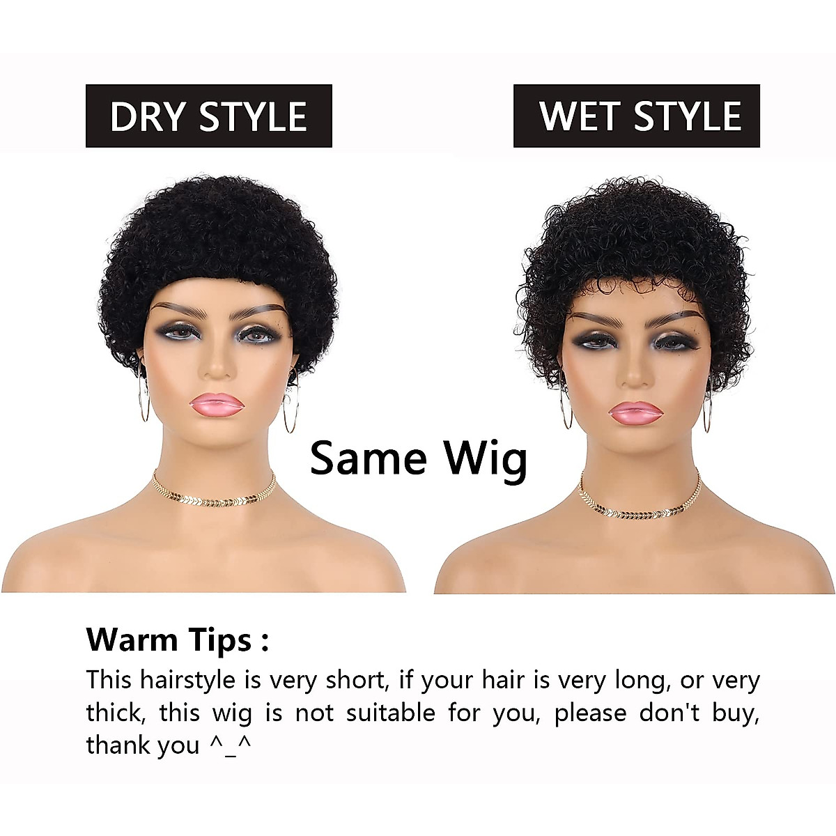 Guree Hair Glueless Wear and Go Wig for Black Women Glueless Brazilian Kinky Short Curly Wigs for Daily Use (1B)