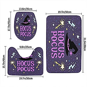 AOYEGO Hocus Pocus Bathroom Rugs Set of 3 Wizard Hat and Magic Sticks Non Slip 31.5X19.7 Inch Soft Absorbent Polyester for Tub Shower Toilet