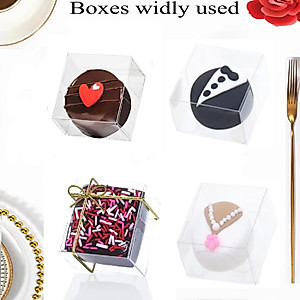 RomanticBaking 100pcs 2.17" × 2.17" × 1.38" Inch Chocolate Covered Mini Cookies Boxes Strawberry Macaron Boxes Clear Bakery Boxes for Gumballs, Pretzel,Browine,Malt Balls,Wedding Favors Party Boxes