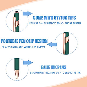 Lragvtbk 6 Pcs Blue Ink Ballpoint Pen with Stylus Tip 2 in 1 Ballpoint Pen Metal Pens Stylus Pen for Touch Screens School Office Coworkers (Green Rose Gold)