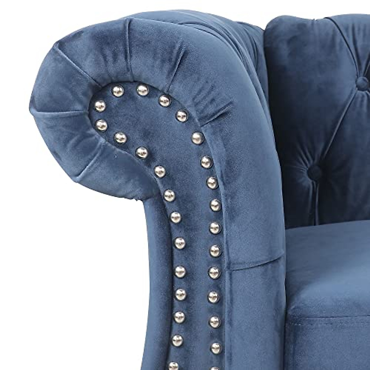 wirrytor 2 Pieces of Living Room Furniture Chesterfield Sofa Sets, Velvet Chesterfield Sofa&Chesterfield Club Chair Sofas Set with Nailhead Trim Scroll Arms(Blue)