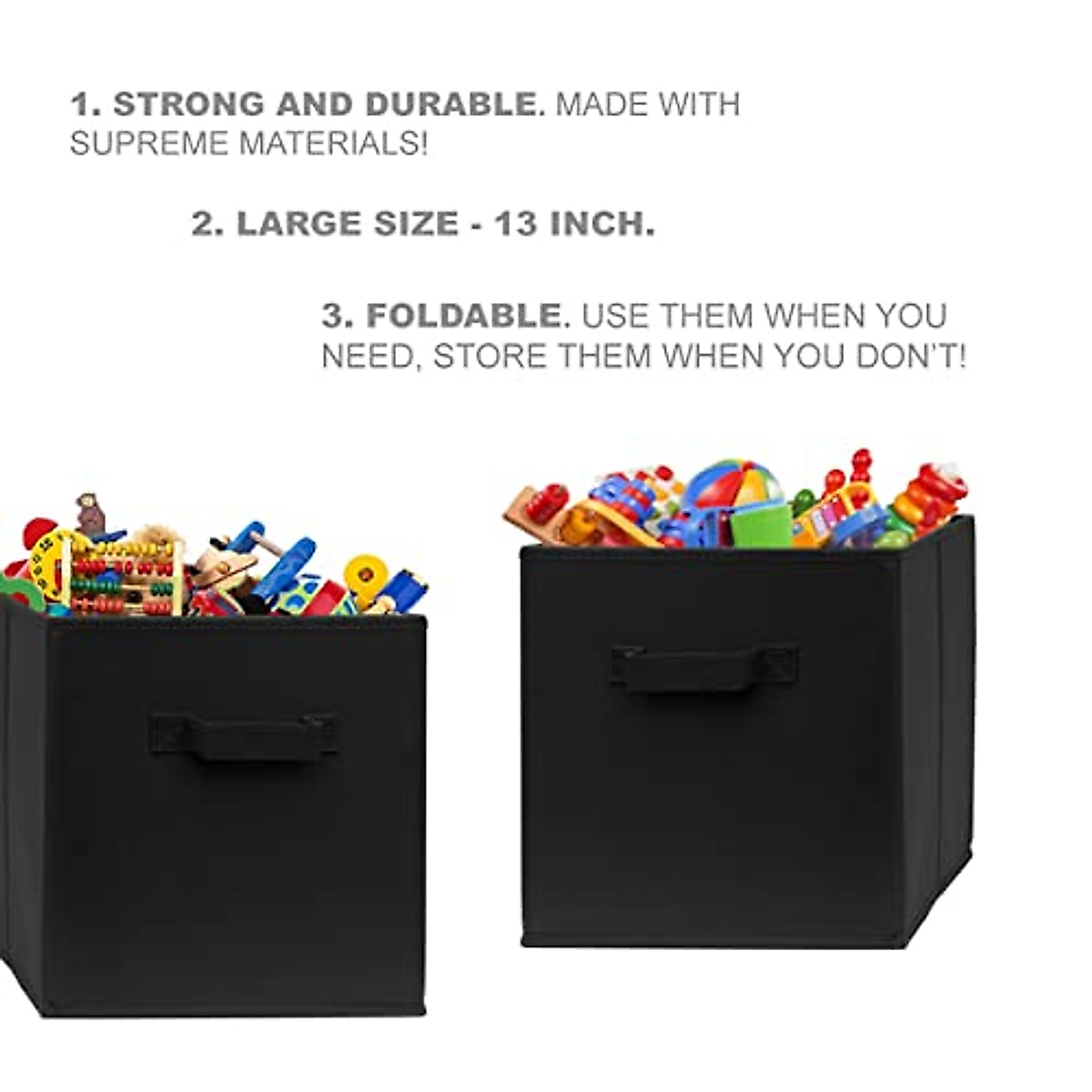 Pomatree 13x13x13 Inch Storage Cubes - 4 Pack - Large and Sturdy Storage Bins | Dual Handles, Foldable | Cube Organizer Bin | Fabric Baskets for Organizing Closet, Clothes and Toys (Black)