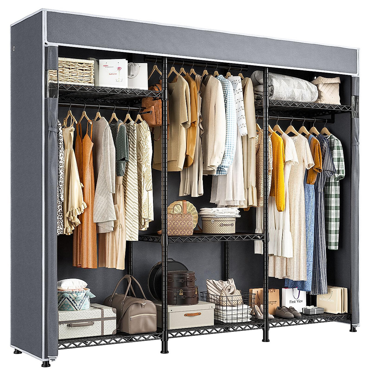 Raybee Heavy Duty Clothes Rack with Cover Loads 795 LBS Clothing Racks for Hanging Clothes Portable Closet Metal Clothes Racks for Hanging Clothes Wire Garment Rack 56" W* 16" D*75.5" H