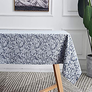 maxmill Jacquard Table Cloth Damask Pattern Spillproof Wrinkle Resistant Oil Proof Heavy Weight Soft Tablecloth for Kitchen Dinning Tabletop Outdoor Picnic Rectangle 52 x 70 Inch Stone Blue