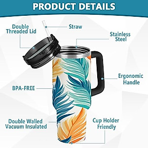 FRCSDIY Colored Leaves Insulated Tumbler with Handle and Straw Lid,30oz Leakproof Stainless Steel Cup BPA-Free Water Bottle