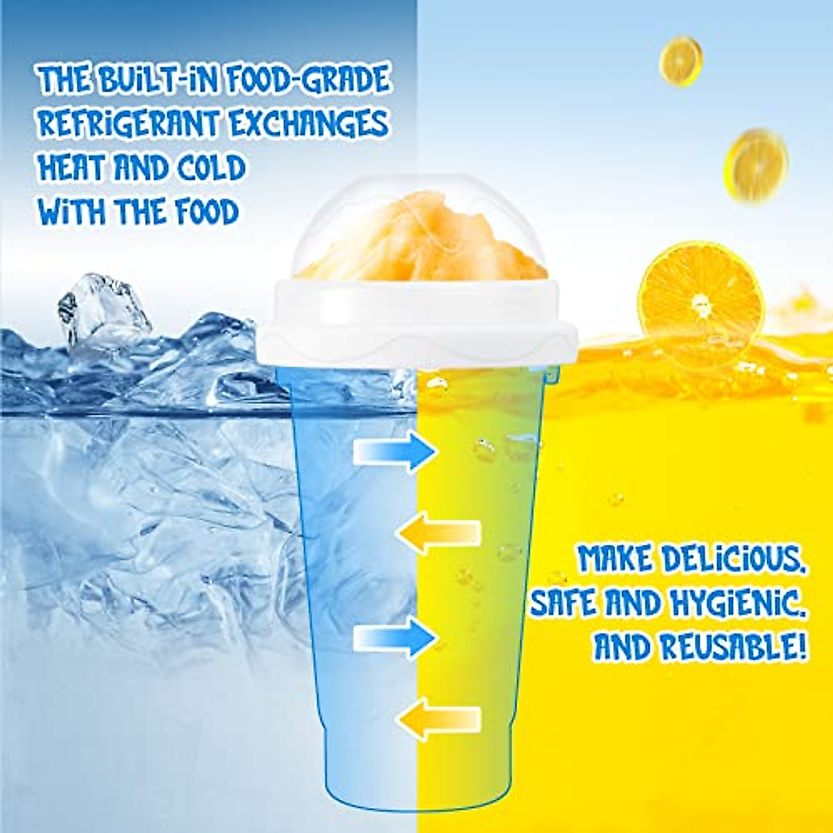 Slushy Cup Slushie Cup, Slushy Maker Cup, Quick Frozen Magic Squeeze Cup, Double Layer Slush Cup Squeeze, Homemade Summer DIY Milk Shake Ice Cream Maker, Cool Stuff Birthday Gifts for Kids (Blue)