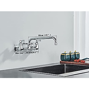 𝗚𝗺𝘂𝘀𝗿𝗲 𝗖𝗼𝗺𝗺𝗲𝗿𝗰𝗶𝗮𝗹 𝗞𝗶𝘁𝗰𝗵𝗲𝗻 𝗙𝗮𝘂𝗰𝗲𝘁 Wall Mount 8 Inch Center Kitchen Sink Faucet with 12 Inch Swivel Spout 2-Handle Faucets for Kitchen Home Restaurant Chrome Polished