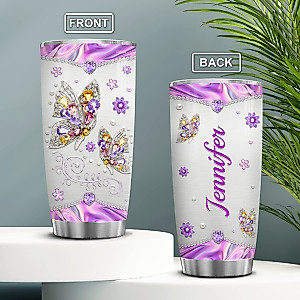 Wassmin Butterfly Tumbler Personalized Gift Stuff For Women Girls Lady Mom Custom Name Jewelry Drawings Style Tumblers 20oz 30oz Coffee Travel Mug Cup Birthday Christmas Customized Gift