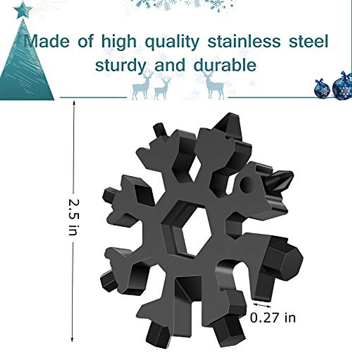 Snowflake Tool, Standard Stainless Steel Snowflake Tool,18-in-1 Snowflake Wrench Screwdriver with Storage Bag,Key Ring and Carabiner Clip,Gift Package (1, Black)