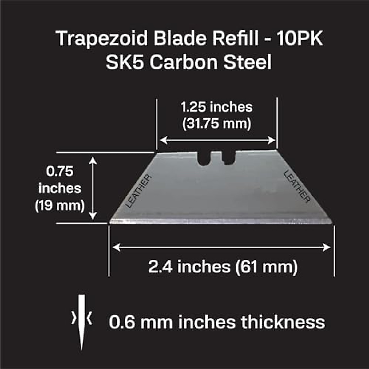Blade ID - SK5 Carbon Steel Utility Knife Blade Refill Pack - Precision Laser Marked & Labeled for Specific Material Use or Location (LEATHER / 10PK)