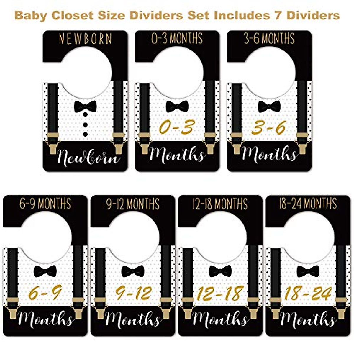 Baby Closet Size Dividers, Gentleman Boy Baby Closet Organizer, Newborn Nursery Wardrobe Divider Hangers to Arrange Clothes with Separator by Size or Age, 0-24 Months
