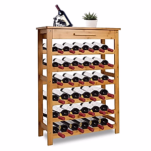 Kinsuite 36 Bottle Wine Rack Freestanding Floor with Drawer Bamboo Wine Rack Table Storage Holder Display 6 Shelves for Storing Wine for Home