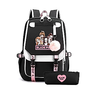BEBBEE Unisex Bangtan boys Lisa Rose JISOO Jennie Kawaii Laptop Backpack Middle School Students Bookbag Outdoor Daypack for Girls Boys School(E)