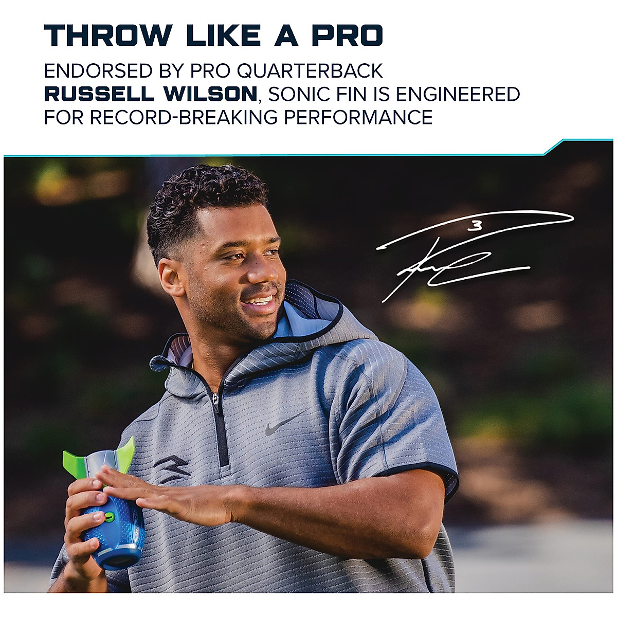 Aerobie Sonic Fin Football, Aerodynamic Russel Wilson Foam Football Toy, Outdoor Games for Kids and Adults Aged 8 and Up