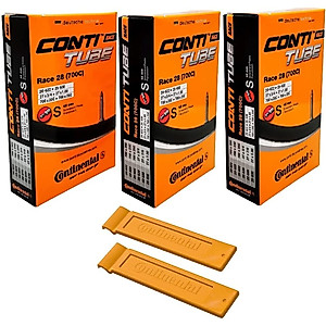 Continental Race 28" 700x20-25c Bicycle Inner Tubes - 42mm Long Presta Valve (Pack of 3 w/ 2 Conti Tire Levers)