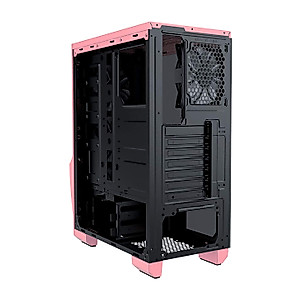 Apevia Crusader-F-PK Mid Tower Gaming Case with 1 x Full-Size Tempered Glass Panel, Top USB3.0/USB2.0/Audio Ports, 4 x RGB Fans, Pink Frame