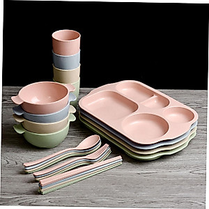 KJHBV Divided Toddler Kids Trays for Eating Kids Plate Infant Suit Travel Cutlery Kids Suit Baby Kit Baby Suits Straw Dinnerware Fiber Dinnerware Wheat Student Cartoon