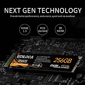 Ediloca 256GB NVMe SSD 3D NAND1.3 PCIe Gen3x4 M.2 2280 Internal Solid State Drive (Read/Write Speed up to 2,150/1,300 MB/s) Compatible with Laptop & Desktop