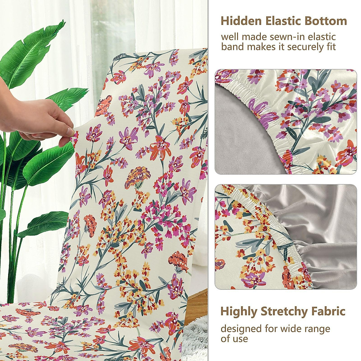 JUNZAN Colourful Blooming Brused Wild Flower Seat Cover 2Pcs Kitchen Chair Seat Covers Foldable Dining Chair Cover for Church Dining Chair