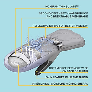 Zelda Matilda 100G 3M Thinsulate and Thick Sherpa - Waterproof & Reflective Long Cuff Mittens