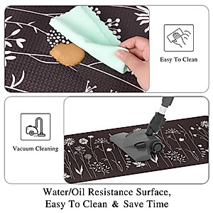 Rempry 2 Pcs Kitchen Mat for Floor, Cushioned Anti-Fatigue Kitchen Mats, PVC Non-Slip Waterproof Kitchen Rugs Set for Kitchen, Office, Sink, 17"x47"+17"x29" (Black)