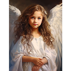 Pavemlo 5D Diamond Art Kits for Adults White Dress Girl, Full Drill Diamond Art Angel Pictures Paint with Diamonds, DIY Cross Stitch Jewel Art Rhinestone Craft for Home Wall Decor 12X16 Inch