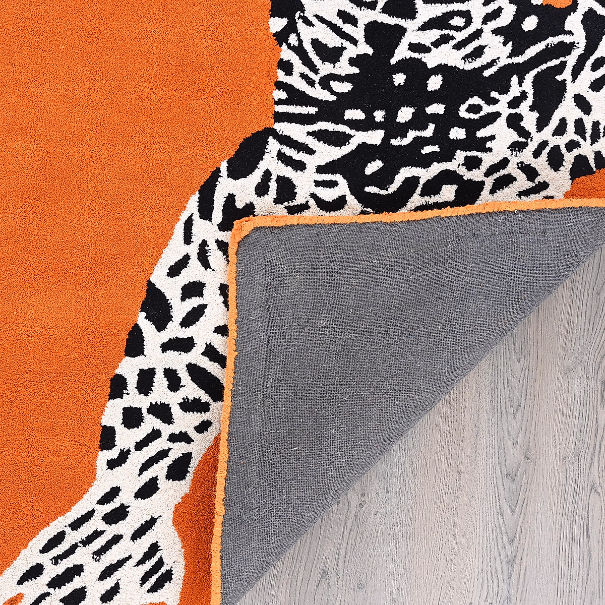 Restoration and Renovation Climbing Jaguar Modern Handmade Wool Rug for Living Room, Bedroom and Dining Room (Orange, 5' x 7')