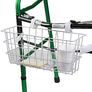 HealthSmart Walker Storage Basket with Cup Holder and Insert Tray, FSA Eligible, No Tools Needed, Universal Fit, White, 16 x 5.5 x 7, Walker Accessories Basket