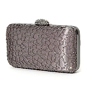 Lace Embellished evening bag with rhinestone closure, JEWEL BAG PEWTER