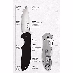 Kershaw Emerson CQC-6K Folding Pocket Knife, 3.25 inch D2 Stainless Steel Blade, Manual Opening, G10 Handle, 6034D2