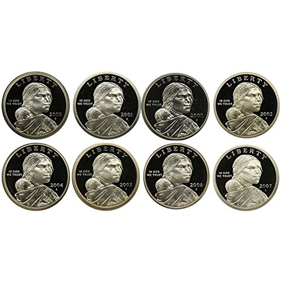 2000-2007 S Sacagawea Native American Dollars Gem Proof Run 8 Coins US Mint Decade Lot Complete 2000's Set