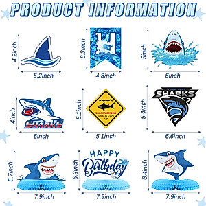 28 Pieces Shark Party Supplies Set Includes 12 Pieces Hanging Swirls Shark Happy Birthday Banner 12 Pieces Hanging Cutouts 3 Pieces Birthday Honeycomb Centerpiece for Birthday Party Decorations