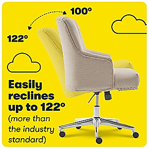 Serta Leighton Home Office Chair with Memory Foam, Height-Adjustable Desk Accent Chair with Chrome-Finished Stainless-Steel Base, Twill Fabric, Stoneware Beige