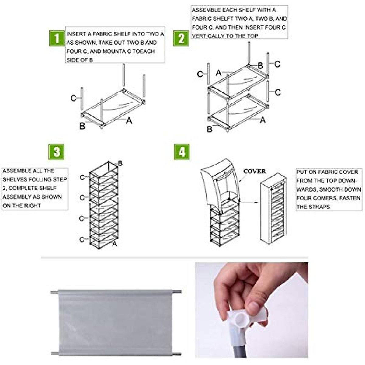 Shoe Rack 10 Tier Shoes Cabinet Storage Organizer Closet with Dustproof Nonwoven Fabric Cover, Store up to 45 Pairs of Shoes (Beige Extra-Wide)